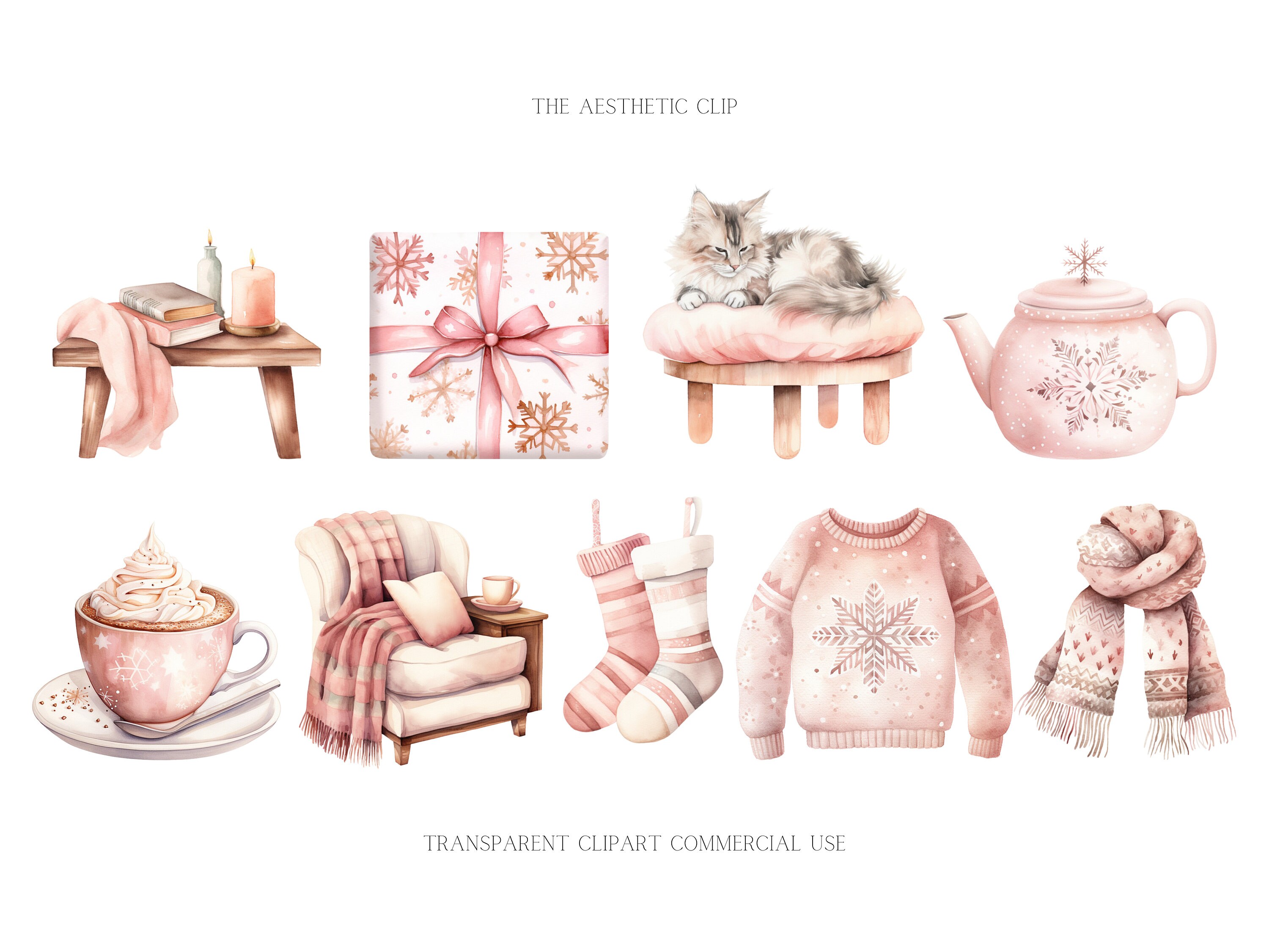 Pink Winter Clipart Pink Christmas PNG Cozy Winter Pink Hygge Clipart ...