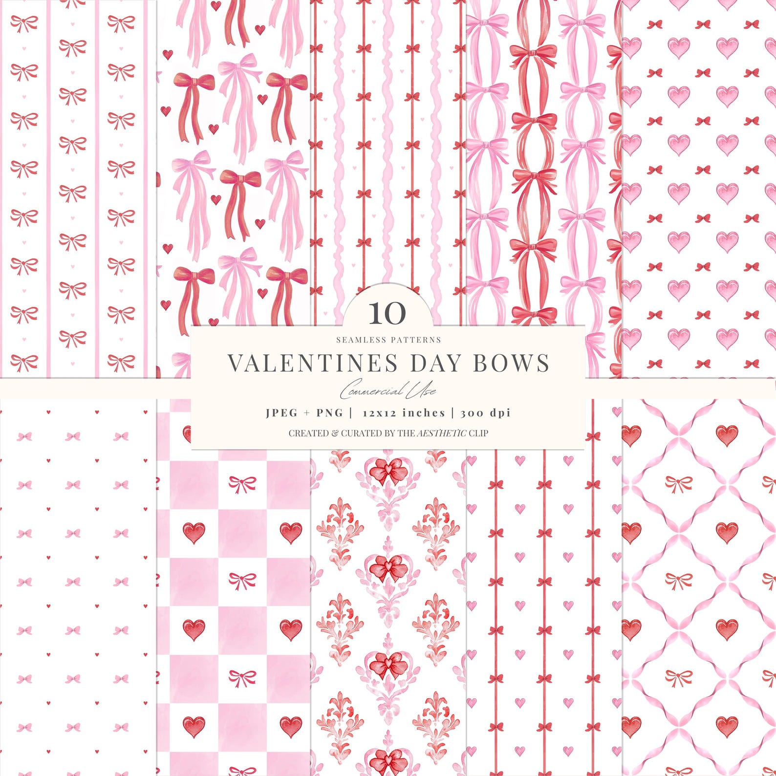 Valentines Day Digital Paper | Romantic Bows Pattern | Hearts ...
