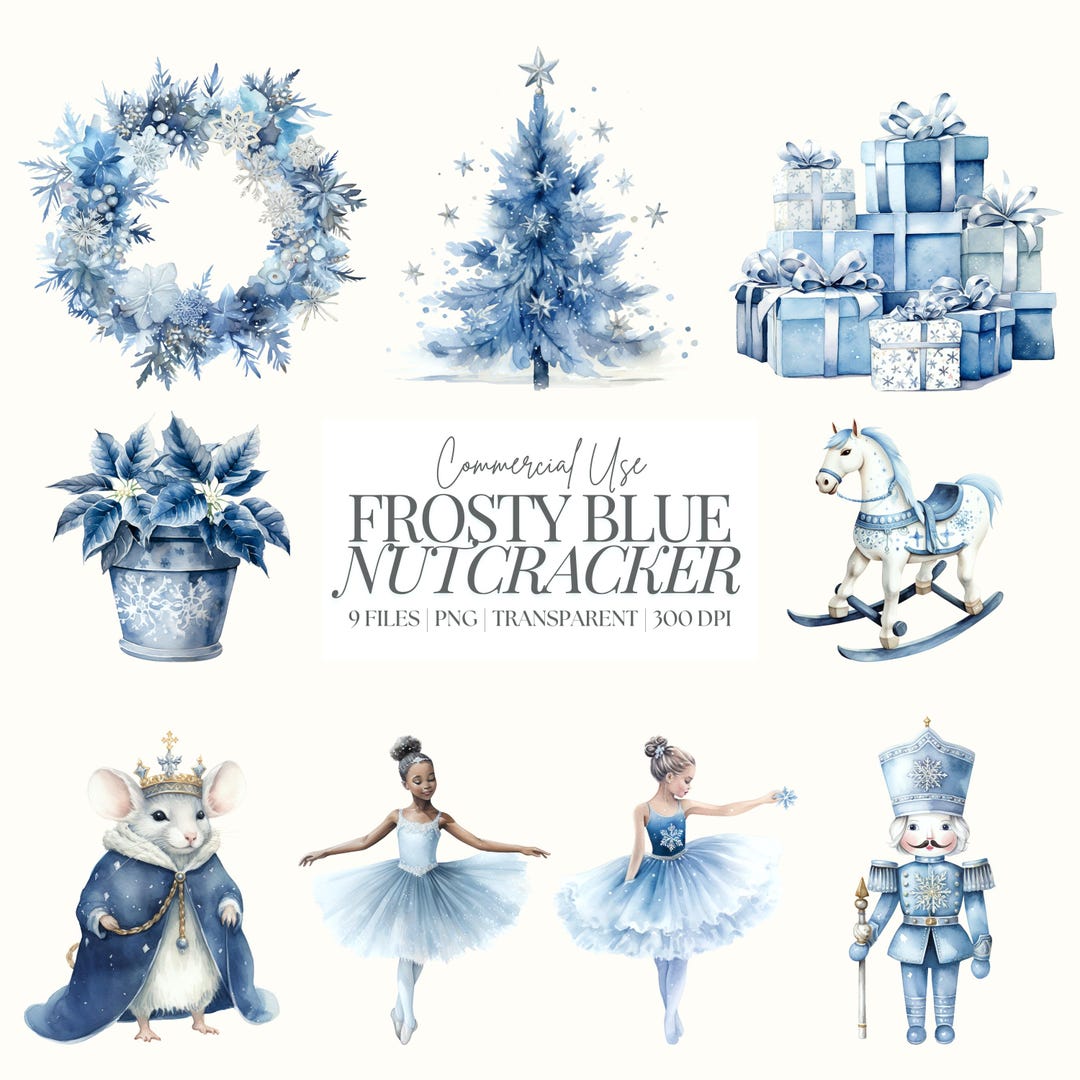 Nutcracker Christmas Clipart | Watercolour Christmas PNG | Blue Xmas ...