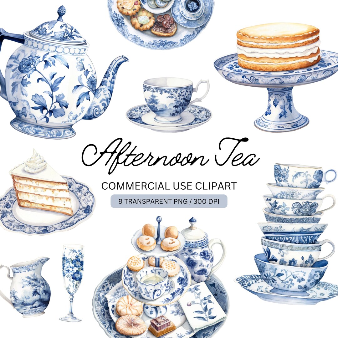 Blue Afternoon Tea Clipart 9 PNG Teapot PNG Antique High Tea Bridal ...