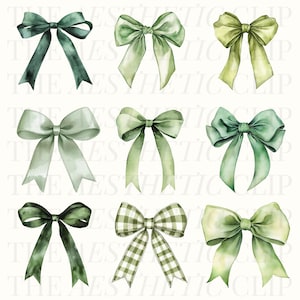Green Bows Clipart | Watercolor Bows | Coquette Bows Clipart | Green ...