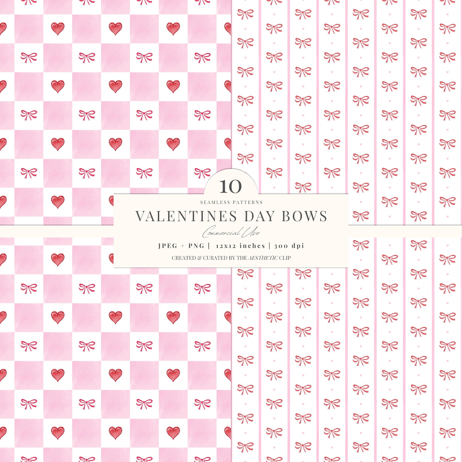 Valentines Day Digital Paper | Romantic Bows Pattern | Hearts ...