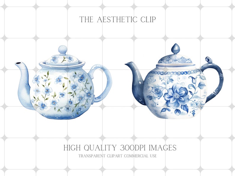 Blue Teapots Clipart Blue Tea Party PNG Bundle Picnic Flowers ...