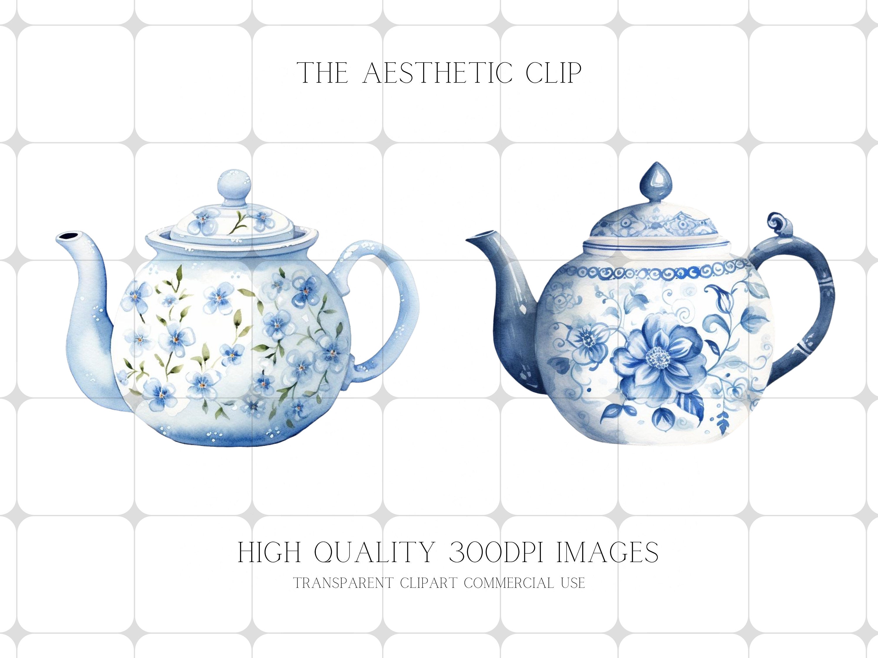 Blue Teapots Clipart Blue Tea Party PNG Bundle Picnic Flowers ...