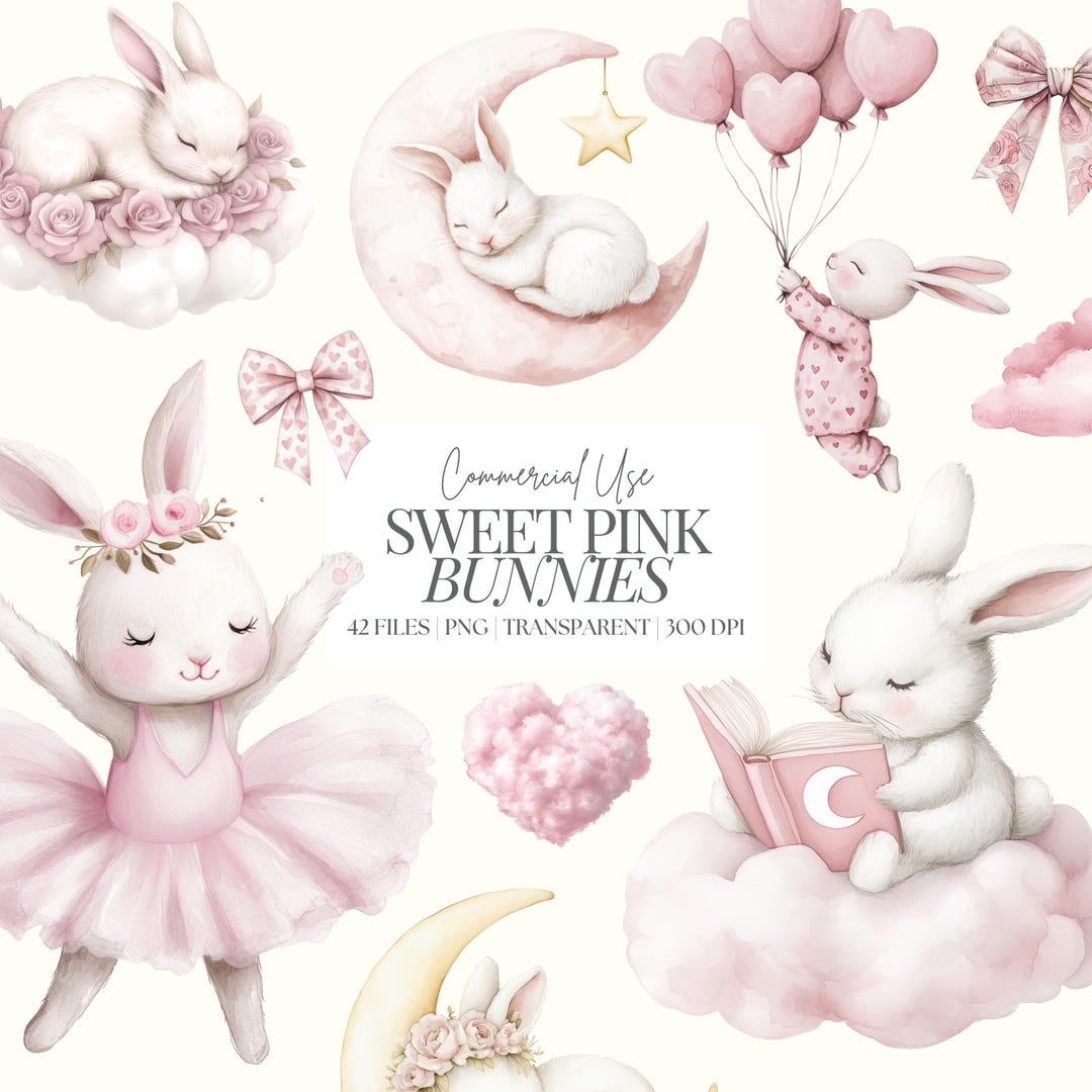 Cute Pink Bunny Clipart | Boho Pink Bunny | Ballerina Bunnies | Rabbit ...