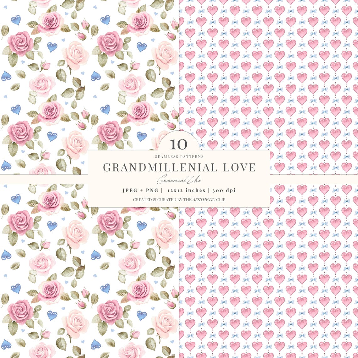 Valentines Day Digital Paper | Grandmillenial Love Patterns | Seamless ...