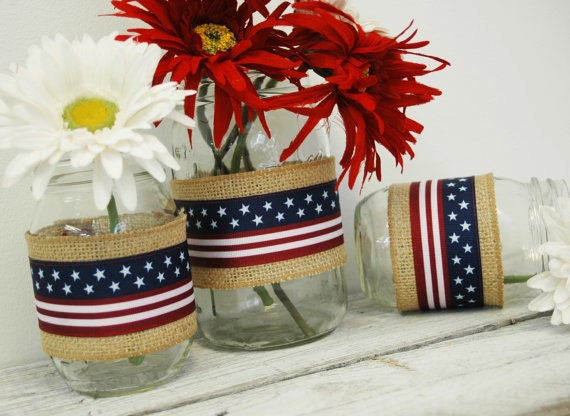 Americana Flag Print Ribbon Jar Wraps.home Decor,kitchen Decor, Outdoor ...
