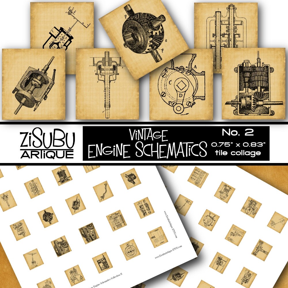 Vintage Engine Schematics Printable Scrabble Tile Collage Engineering ...