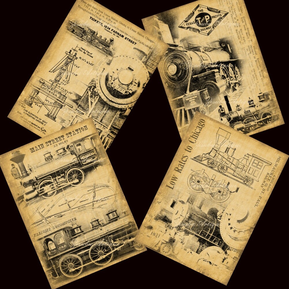 Printable Vintage Train ACEO - Antique Locomotive - Train Art - Sepia ...