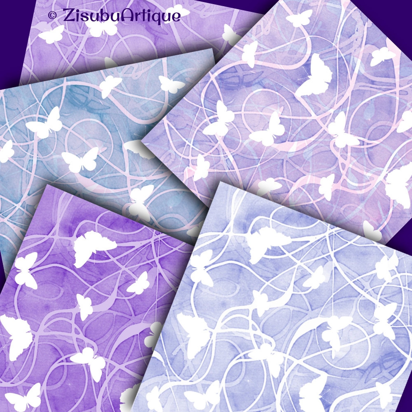 Butterfly Bush Watercolor Digital Paper Purple, Pink, Blue and Green ...