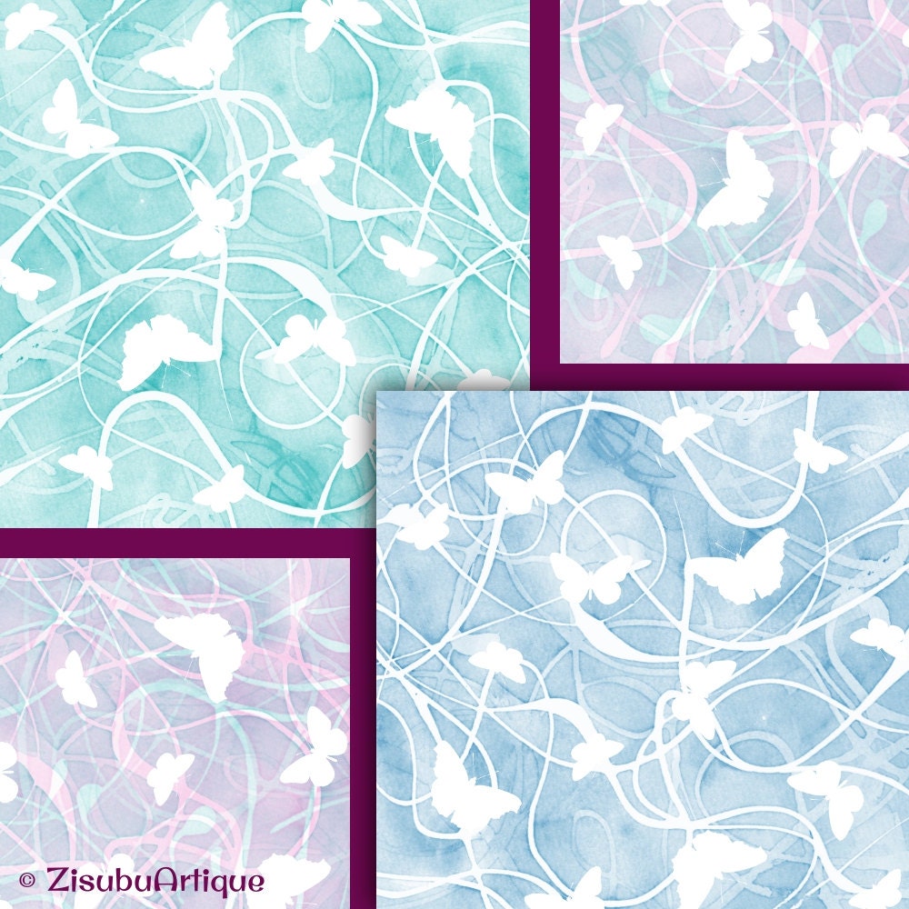 Butterfly Bush Watercolor Digital Paper Purple, Pink, Blue and Green ...