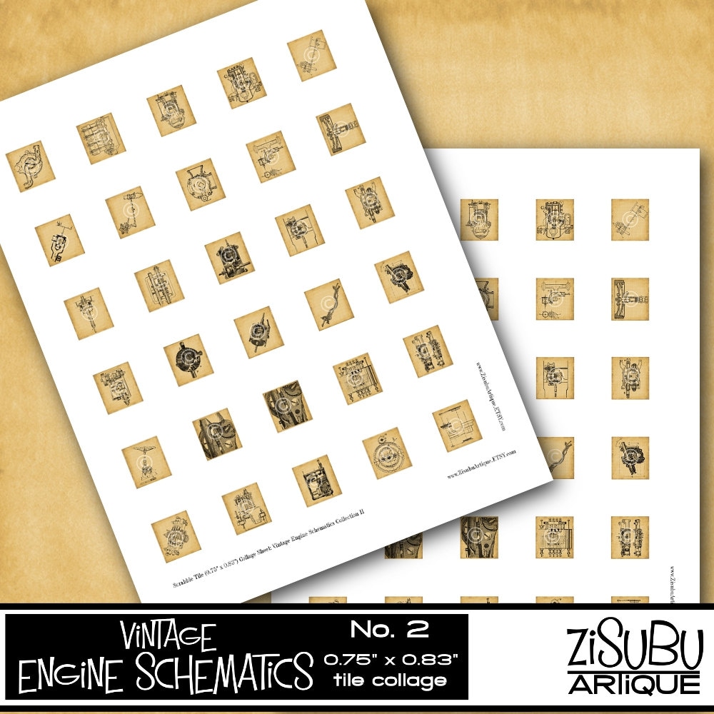 Vintage Engine Schematics Printable Scrabble Tile Collage Engineering ...