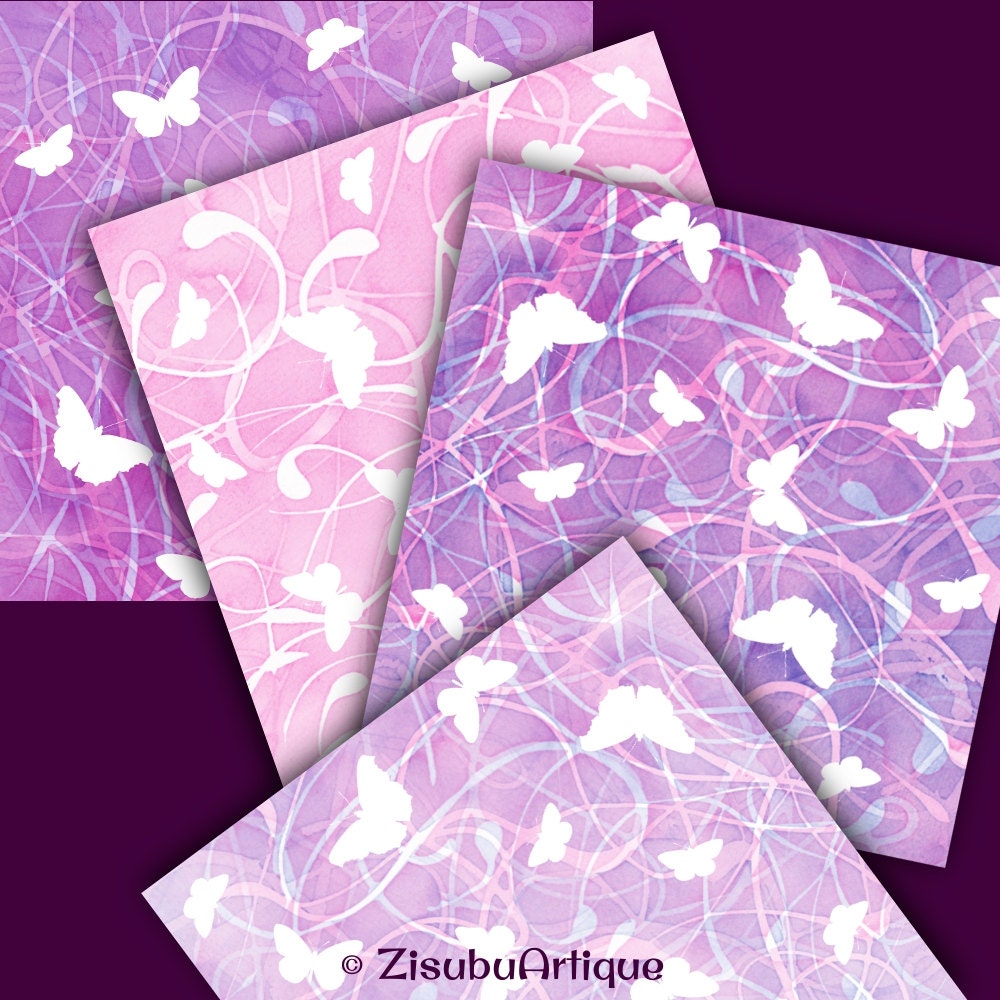 Butterfly Bush Watercolor Digital Paper Purple, Pink, Blue and Green ...