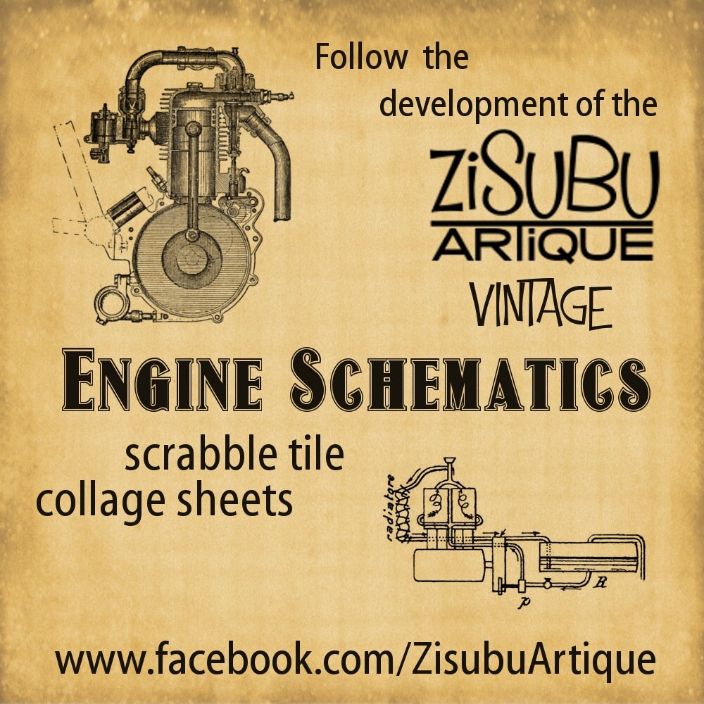 Printable Vintage Engine Schematics Scrabble Tile Collage - Steampunk ...