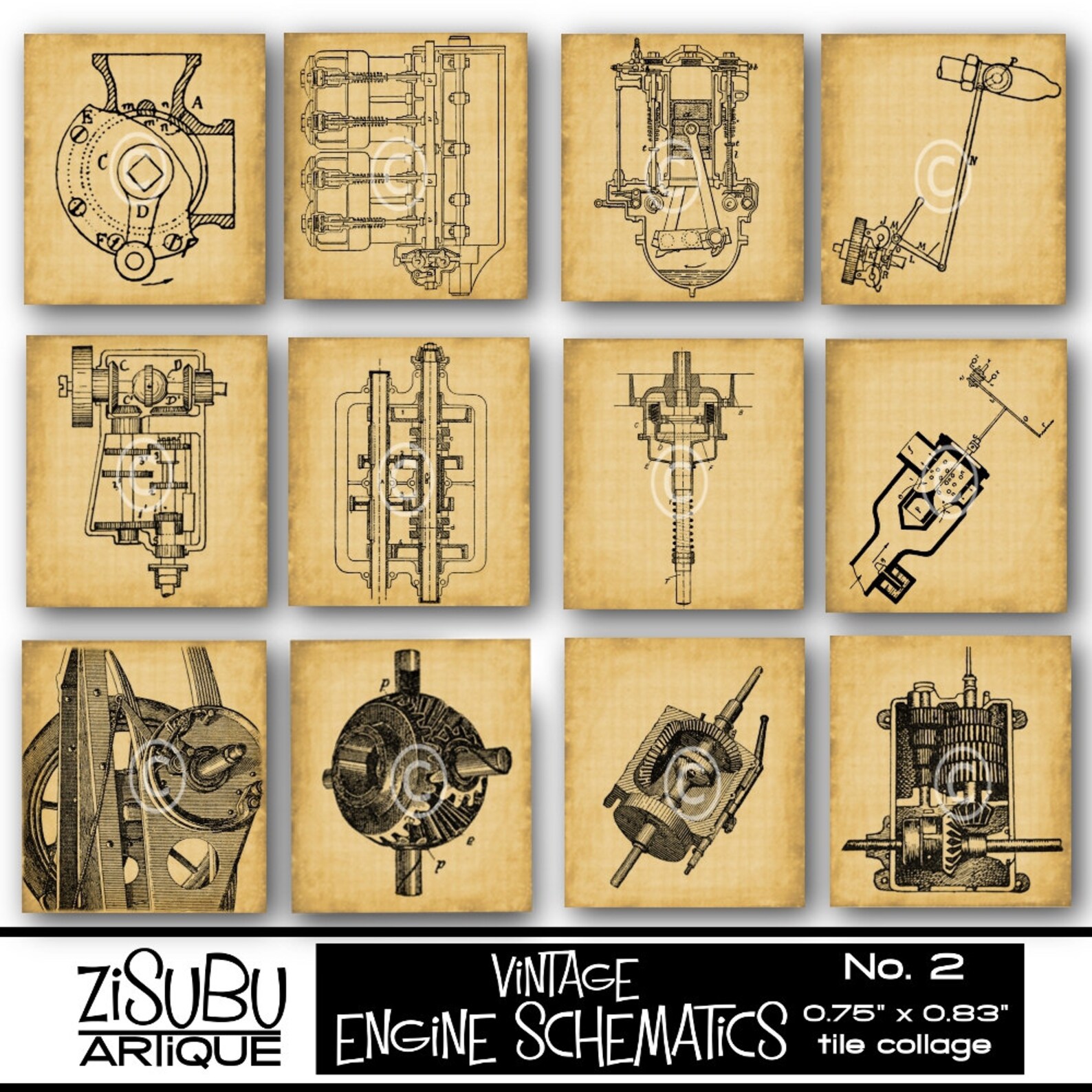 Vintage Engine Schematics Printable Scrabble Tile Collage - Etsy