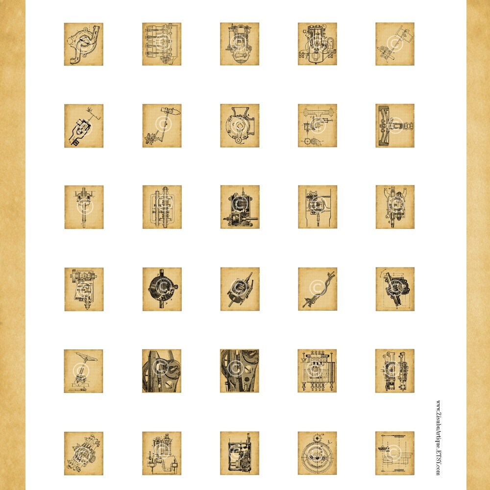 Vintage Engine Schematics Printable Scrabble Tile Collage Engineering ...