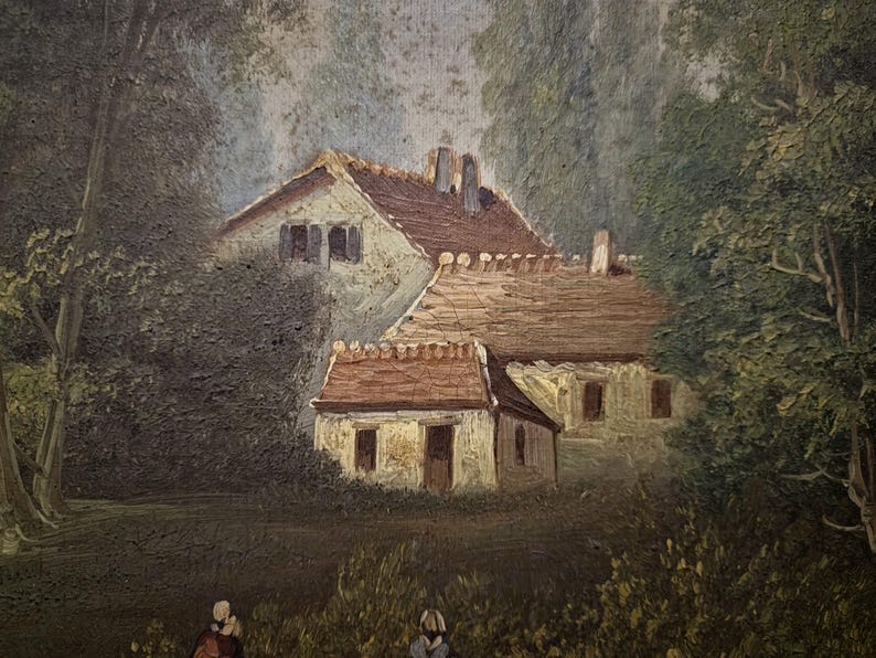 Antique French Oil Painting Landscape With Figures, 19th Century River ...