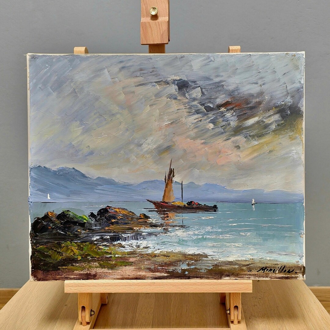 Lake Geneva Painting Art, Vintage Signed Swiss Oil Painting, Original ...