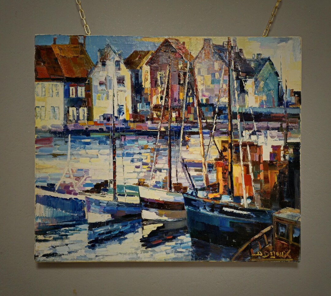 Vintage Oil Painting French Impressionism Harbor Scene Signed Artwork ...