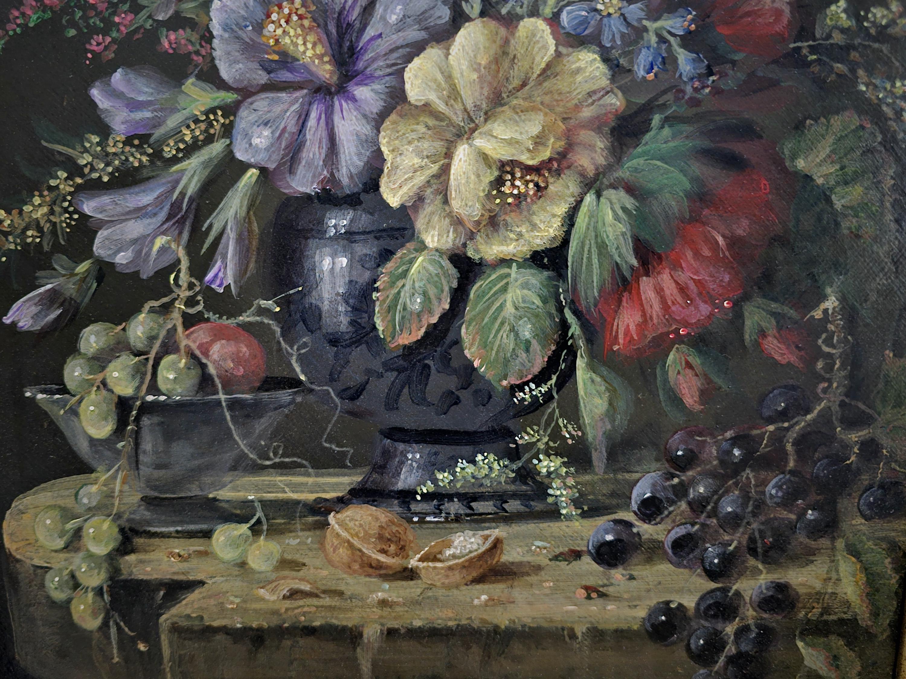 Vintage Dutch Floral Fruit Still Life Oil Painting, Original Gold ...