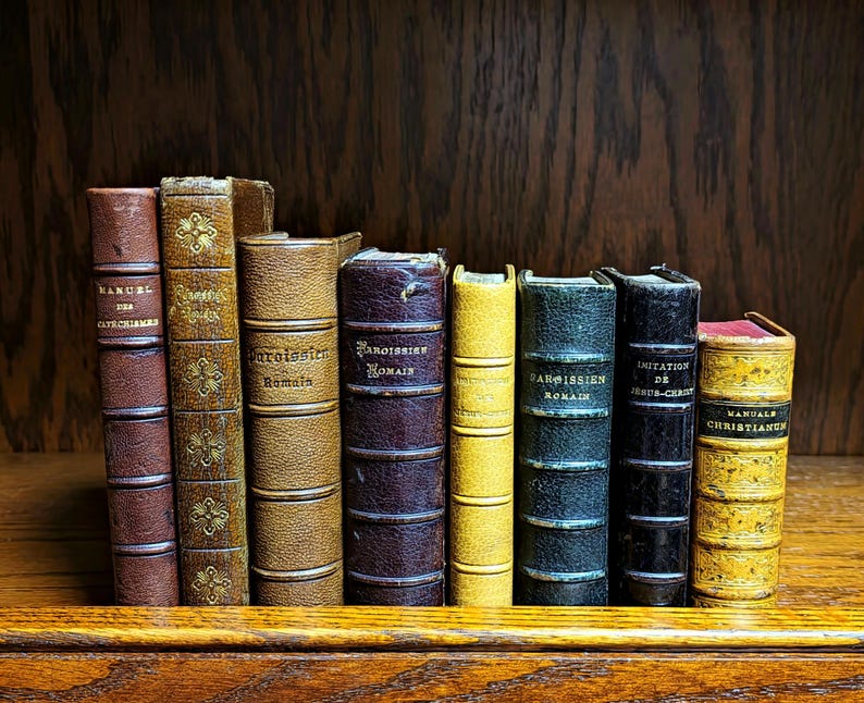Rare Antique Religious French Book Set, Morocco Leather Bound, Dark ...