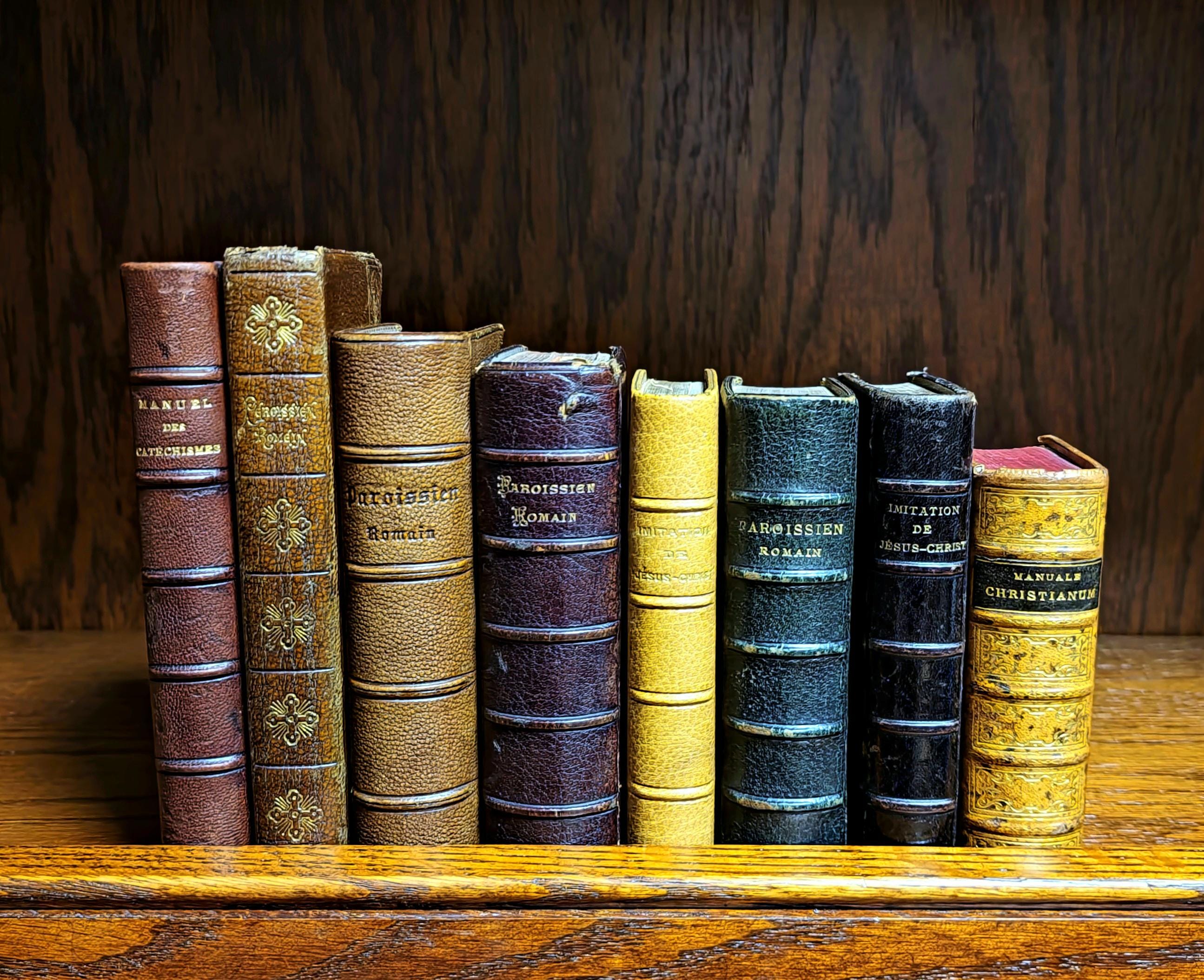 Rare Antique Religious French Book Set, Morocco Leather Bound, Dark ...