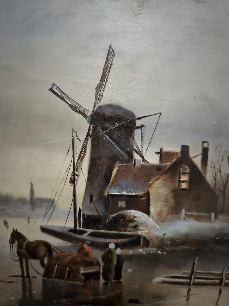 Antique Dutch Winter Landscape Oil Painting, Framed Original Artwork ...