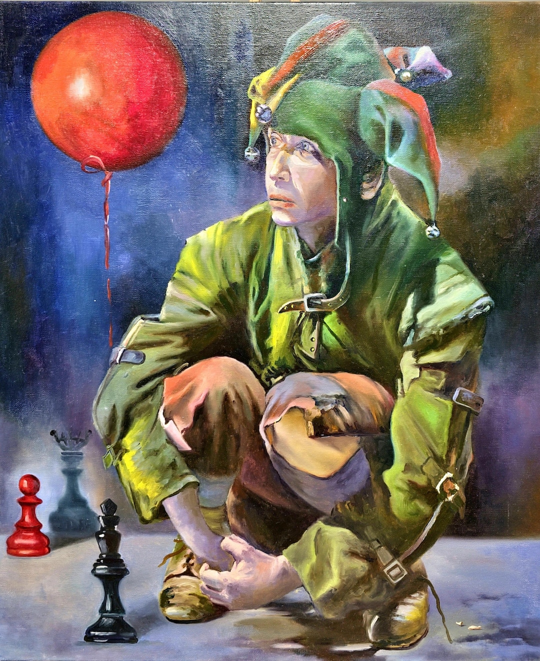 French Surreal Jester Oil Painting, Moody Whimsical Figurative Art - Etsy