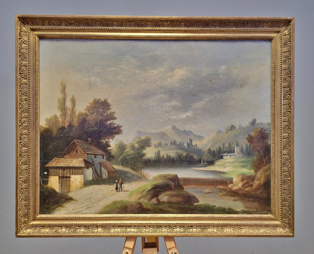 Antique Flemish Landscape Oil Painting 18th Century Artwork in Ornate ...