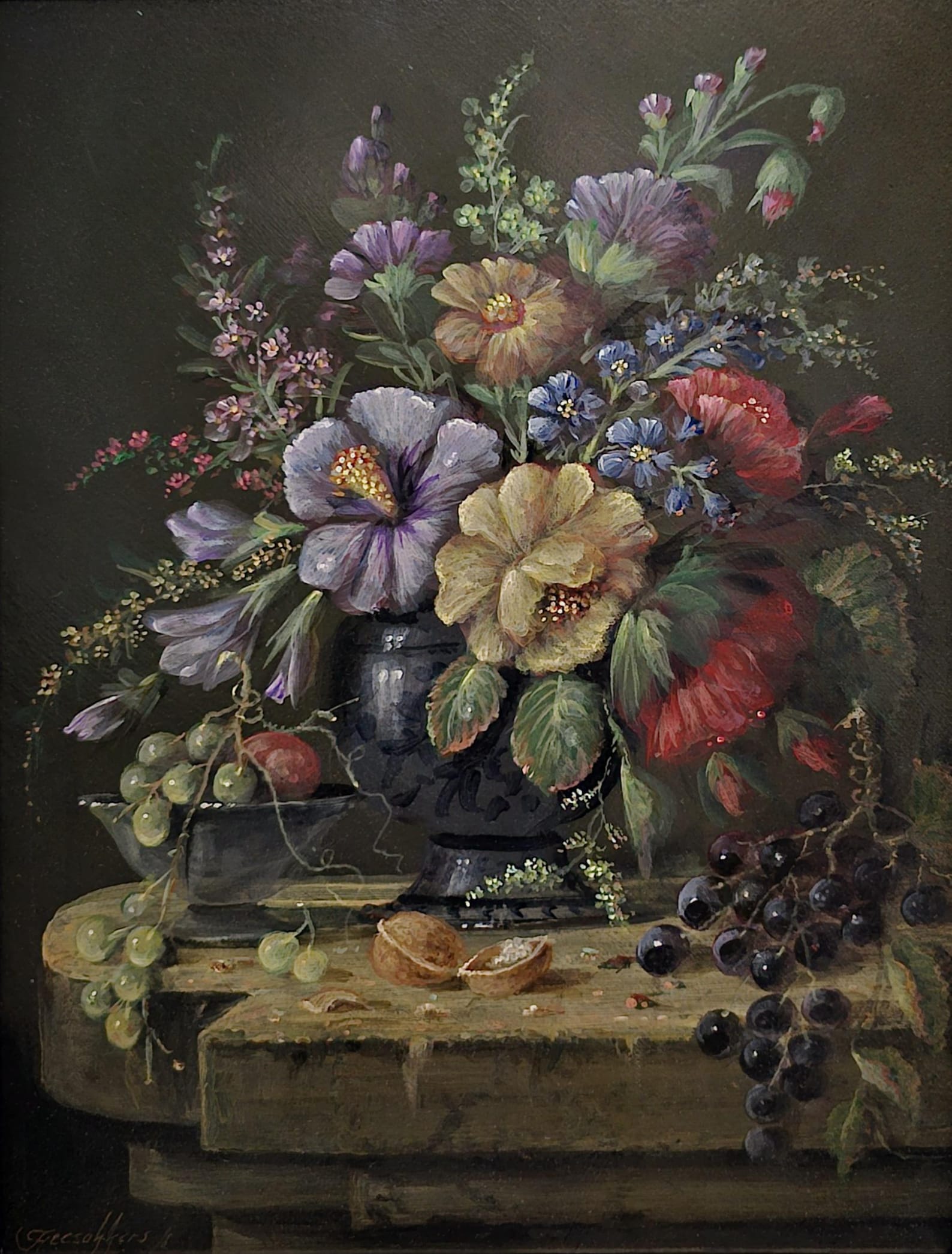 Vintage Dutch Floral Fruit Still Life Oil Painting, Original Gold ...