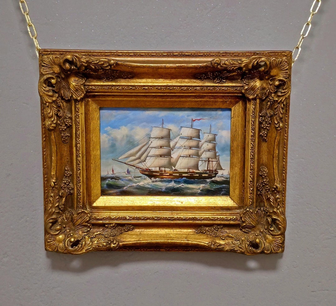Elegant Marine Decor: Vintage Oil Painting of Maritime Nautical Scene ...