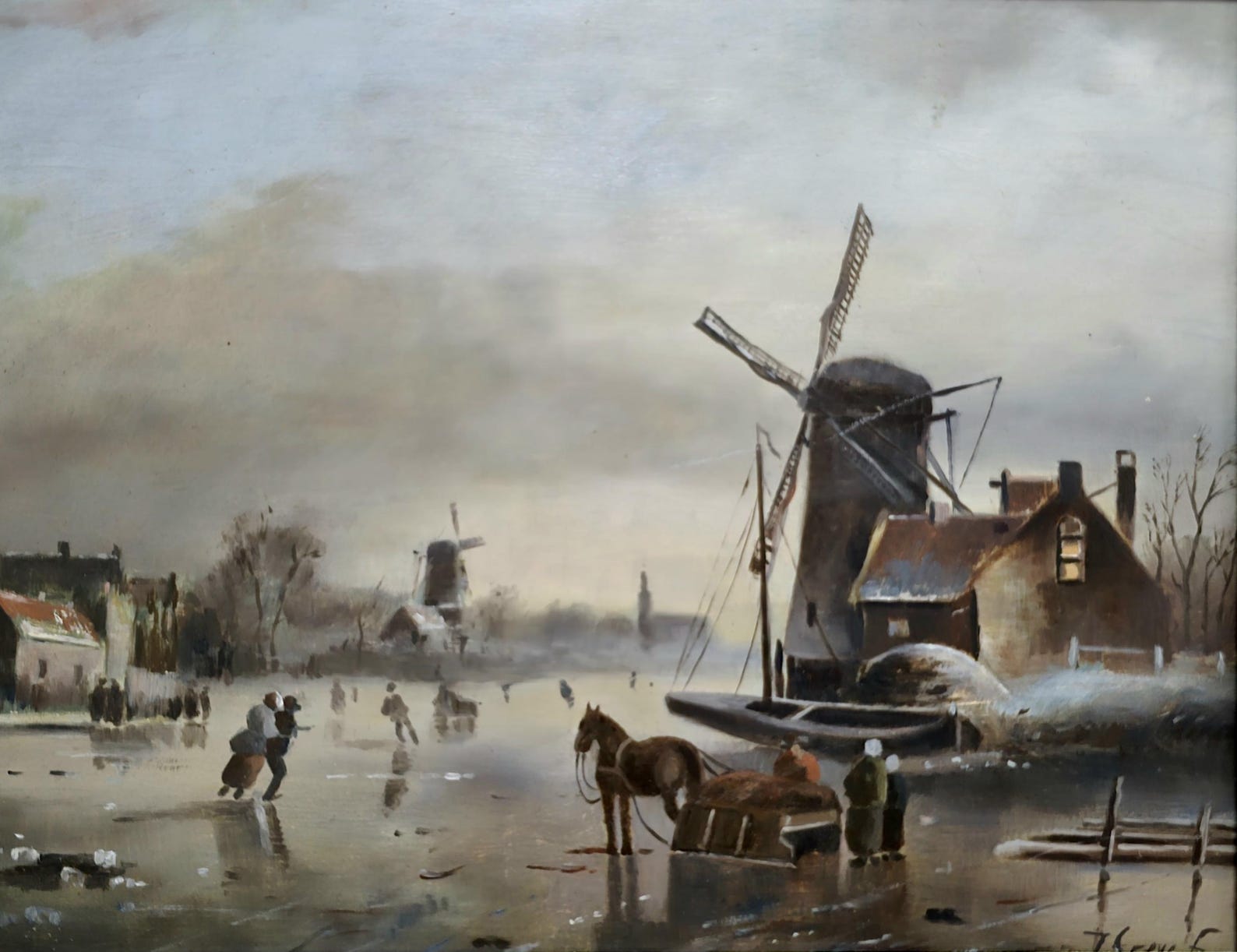 Antique Dutch Winter Landscape Oil Painting, Framed Original Artwork ...