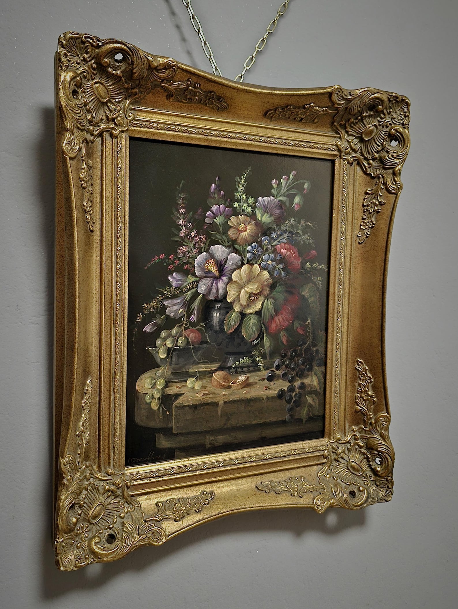 Vintage Dutch Floral Fruit Still Life Oil Painting, Original Gold ...