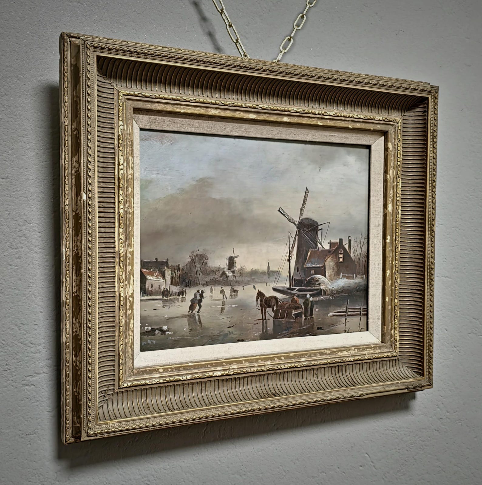 Antique Dutch Winter Landscape Oil Painting, Framed Original Artwork ...