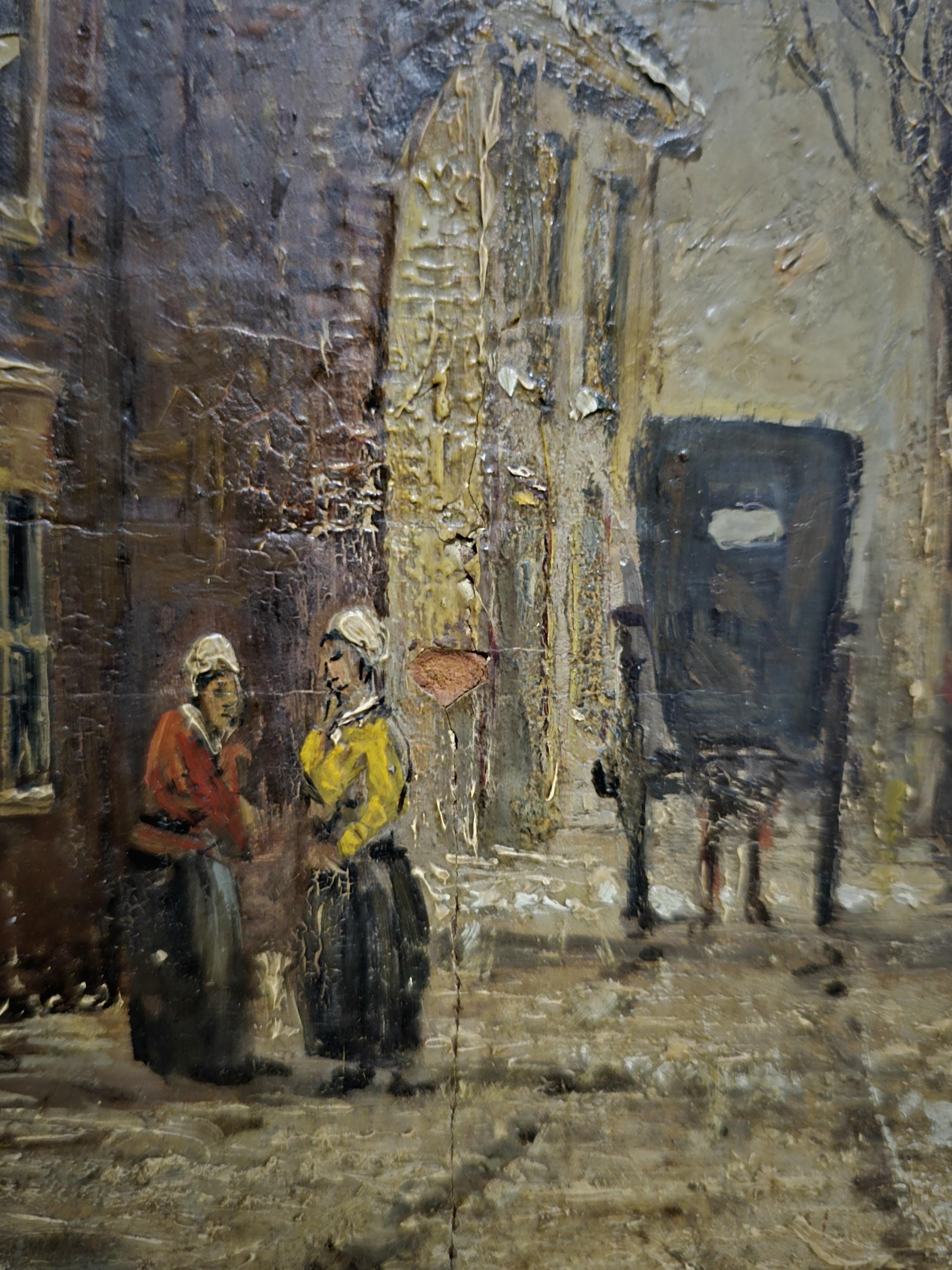 Vintage Dutch Streetscape Oil Painting, Signed Gold Framed Original ...