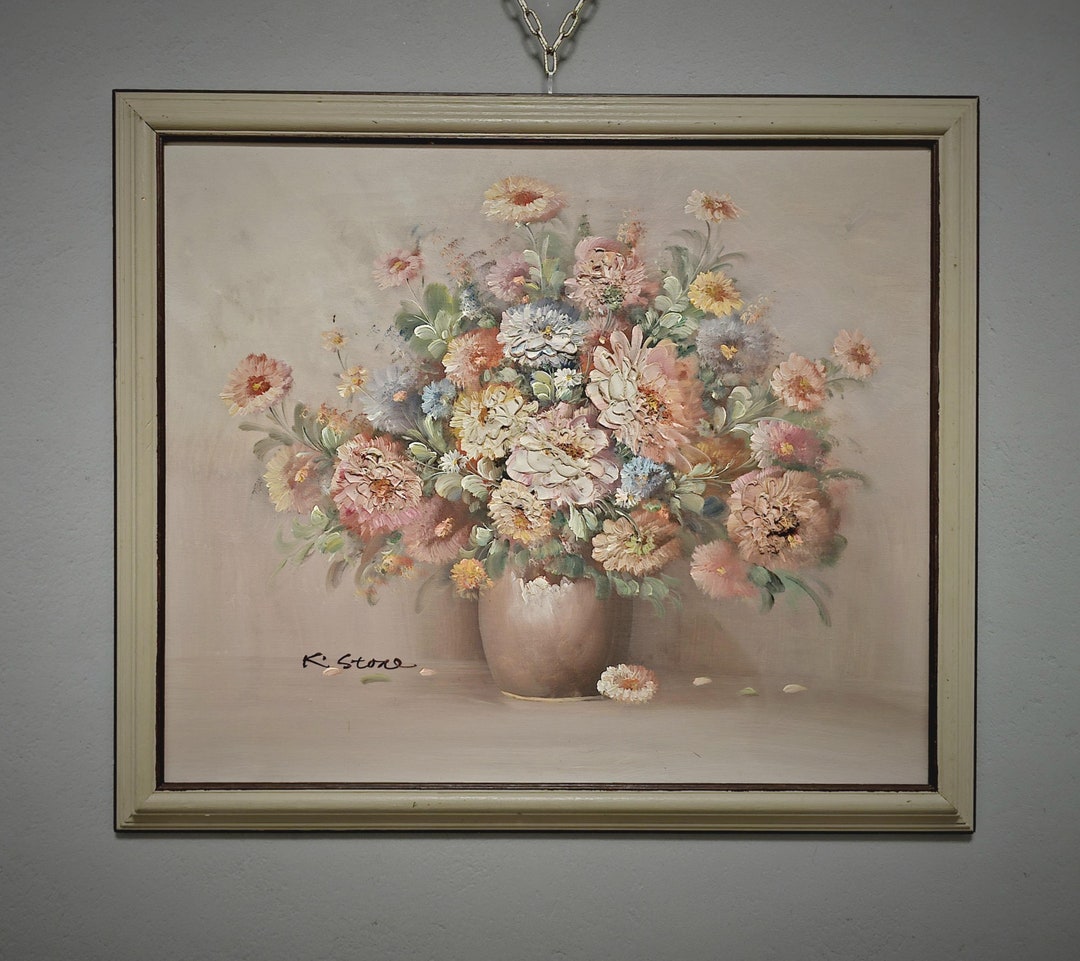 Vintage Large French Floral Oil Painting, Still Life Artwork, Signed ...
