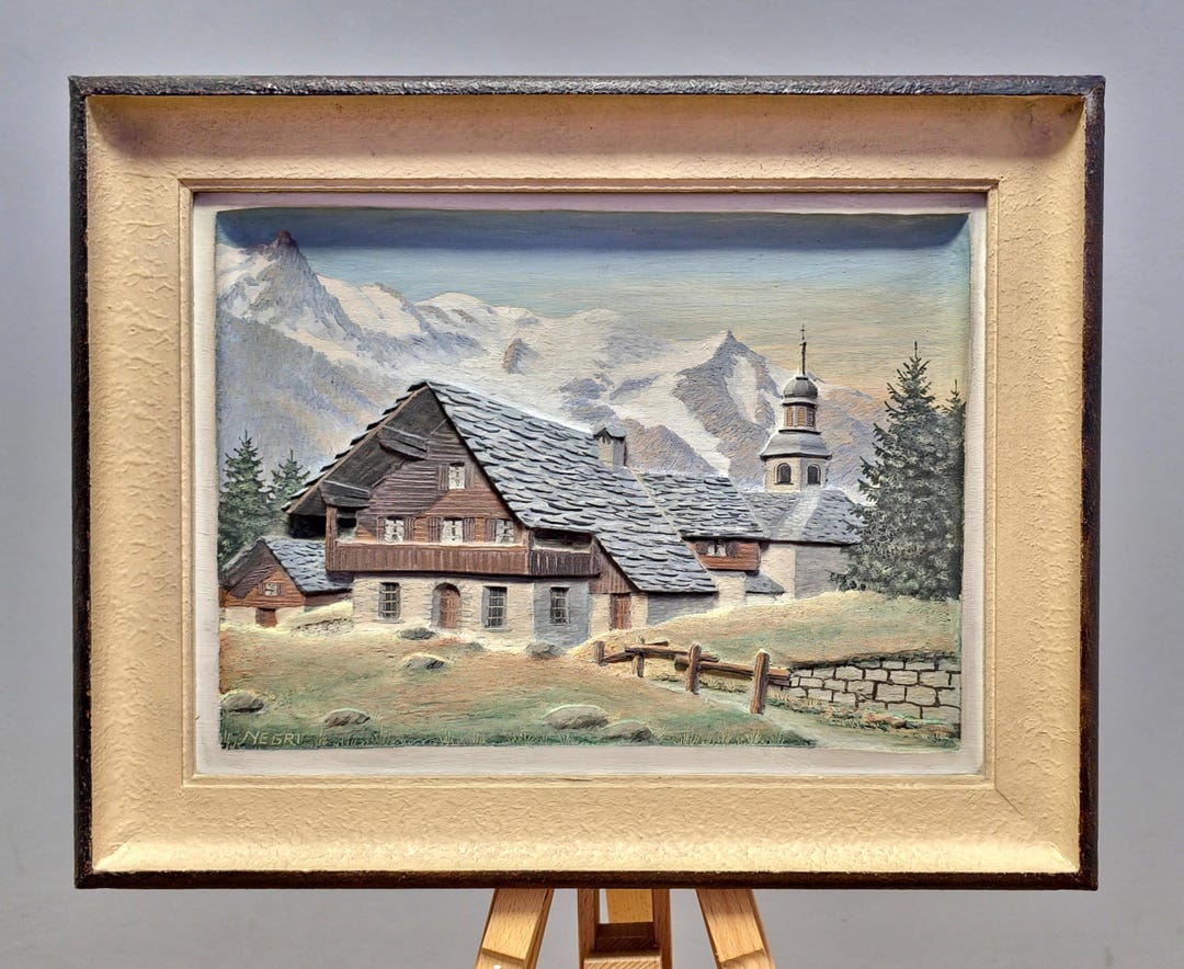 Vintage Swiss Painting Signed, Oil on Wood 1950s, Alpine Landscape Art ...