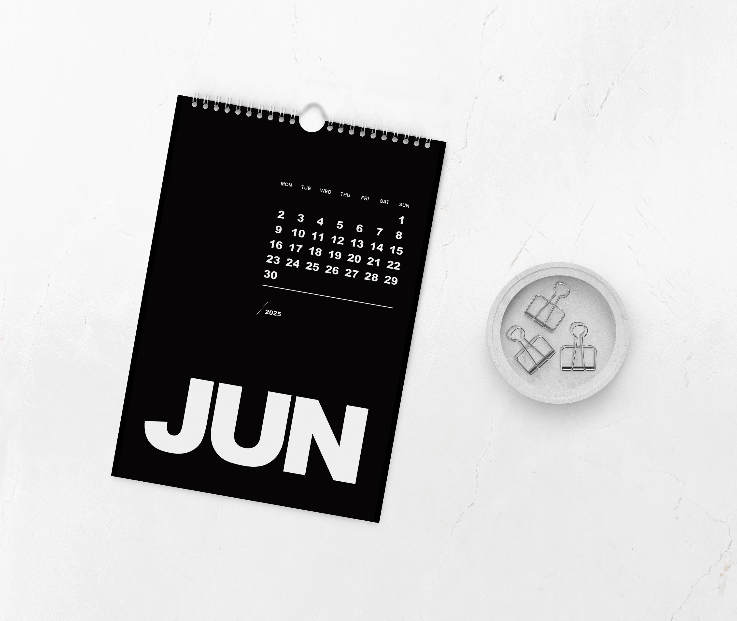 Black Wall Calendar 2025 | Minimalist Black & White Calendar | Stylish ...