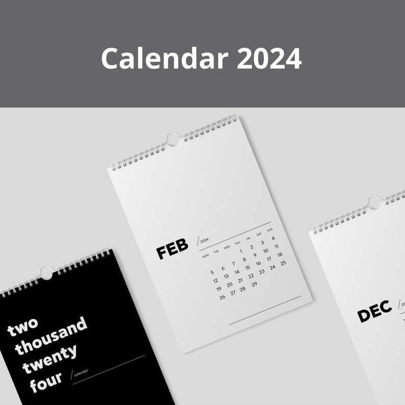 Wall Calendar 2024 Minimal Calendar 2024 Black-white Calendar A4 A3 - Etsy