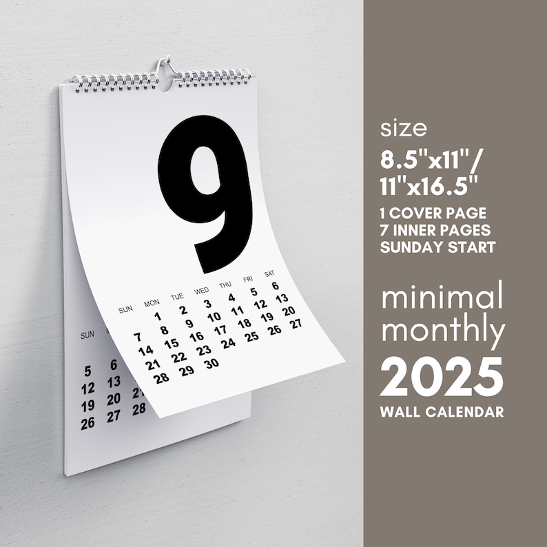 White Minimal Monthly Wall Calendar 2025 | Modern Home and Office ...