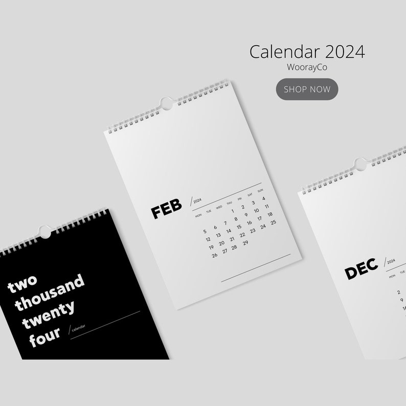 Wall Calendar 2024 Minimal Calendar 2024 Black-white Calendar A4 A3 - Etsy