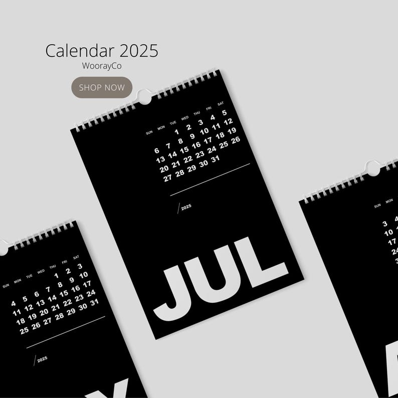 Black 2025 Wall Calendar: Minimalist Home Decor (sunday Start) - Etsy