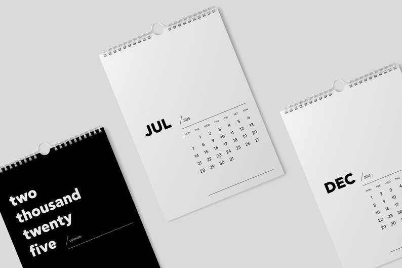 Black Wall Calendar 2025 | Black & White Wall Calendar | Modern Design ...