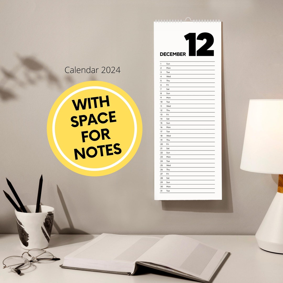 Slim Vertical Wall Calendar 2024 With Space for Notes Minimal Calendar ...