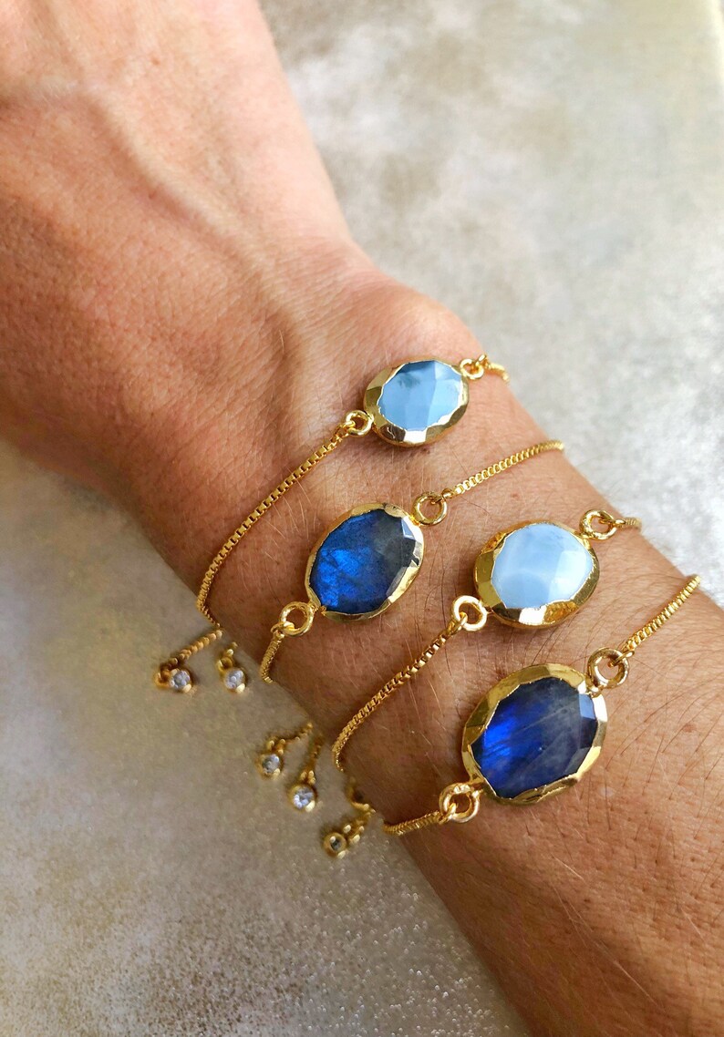 Dainty Adjustable Gemstone Bracelet - Etsy