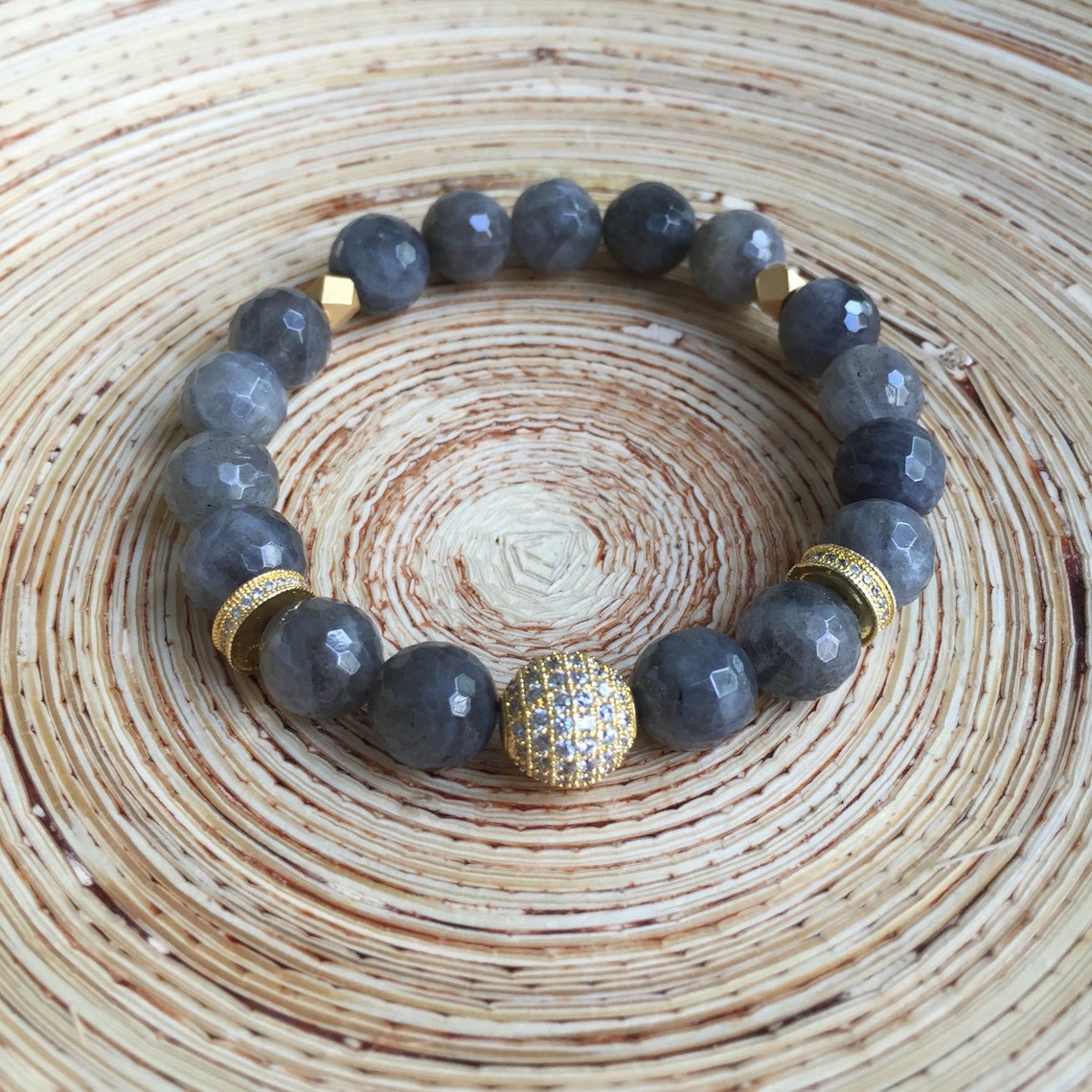 Labradorite and Gold Pave Bracelet Set - Etsy