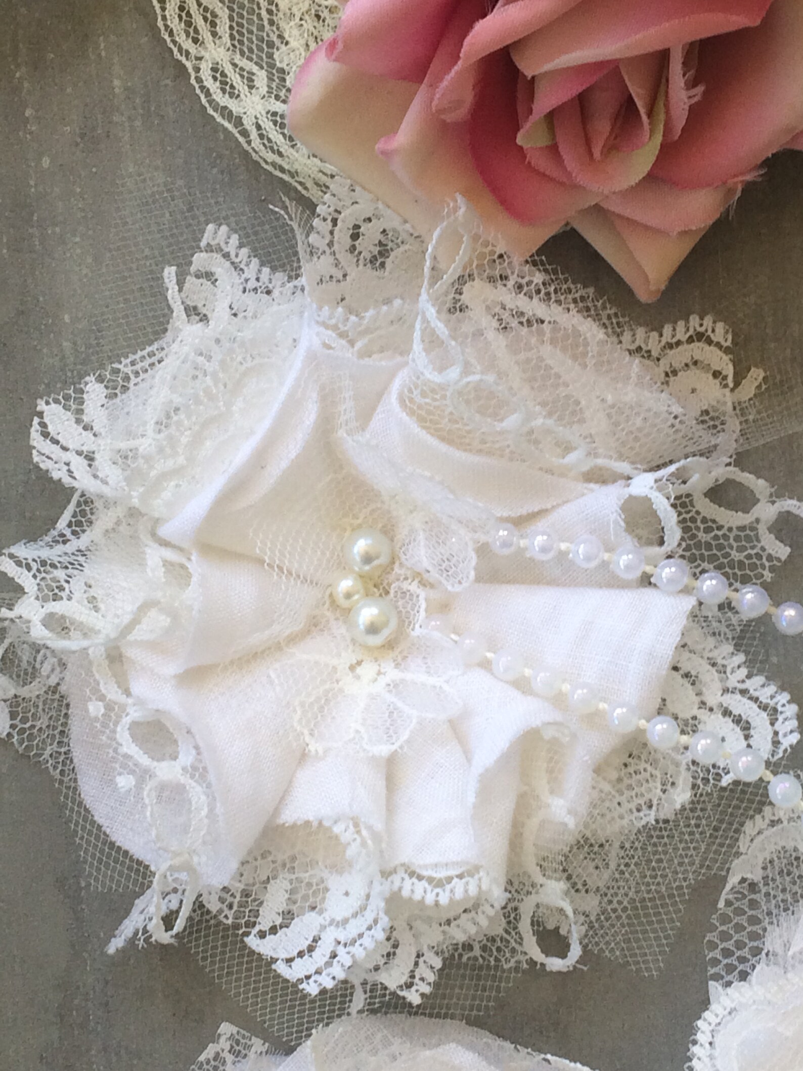 Ivory White Lace Wedding Flowers Linen and Lace Flowers - Etsy