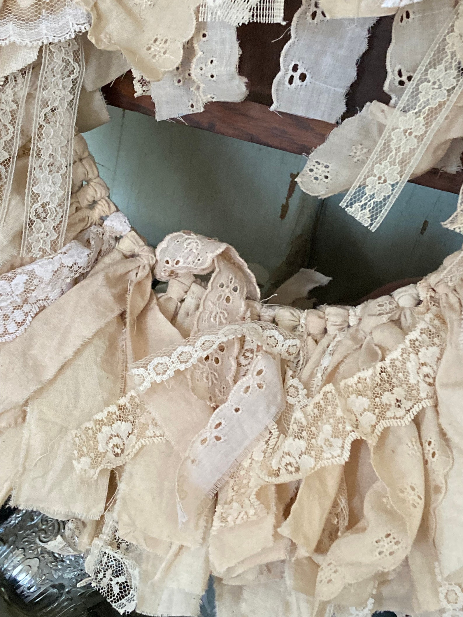 Tea Stained Rag Wreath With Flower Rag Wreath Farmhouse - Etsy