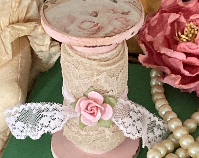 Shabby Romantic Vintage Spool, Sewing Room Decor, Wooden Spool ...
