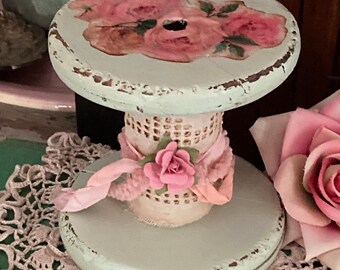 Shabby Romantic Vintage Spool With Lace, Vintage Wood Spool ...